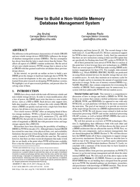 P1753 Arulraj Non Volatile Memory Database Management Systems Pdf Databases Computer Data