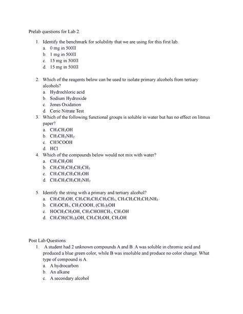 Prelab And Postlab Questions For Lab Prelab Questions For Lab Identify The Benchmark For