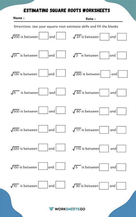 Estimating Square Roots Worksheets WorksheetsGO