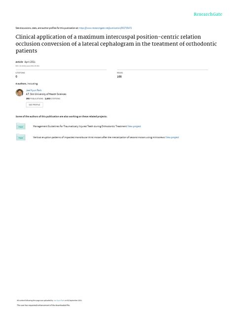 Clinical Application Of A Maximum Intercuspal Position Centric Relation