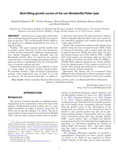 Pdf Best Fitting Growth Curves Of The Von Bertalanffy Pütter Type