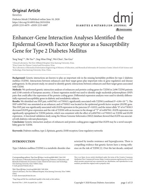 Pdf Enhancer Gene Interaction Analyses Identified The Epidermal Growth Factor Receptor As A