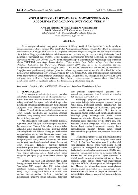 Pdf Sistem Deteksi Api Secara Real Time Menggunakan Algoritma You Only Look Once Yolo Versi 8
