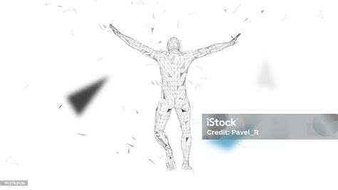 개념적 추상 남자입니다 흰색 바탕에 입자 삼각형 점 라인 연결 인공 지능 개념입니다 첨단 기술 벡터 디지털 배경입니다 3d 렌더링 벡터 일러스트 레이 션 가상현실에 대한