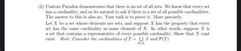 Solved 2 Cantors Paradox Demonstrates That There Is No Set