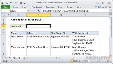 add line break based on os excel formula exceljet