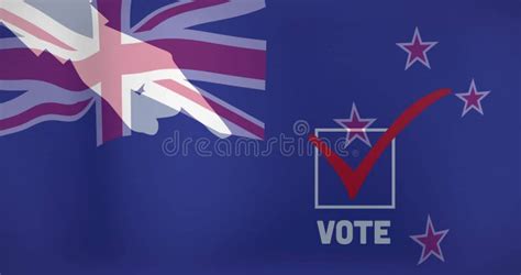 Pointing Hand And Vote Checkbox Animation Over Flag Elements On Blue