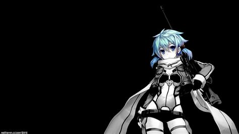 Girls With Guns Selective Coloring Sword Art Online Black Background Asada Shino Dark