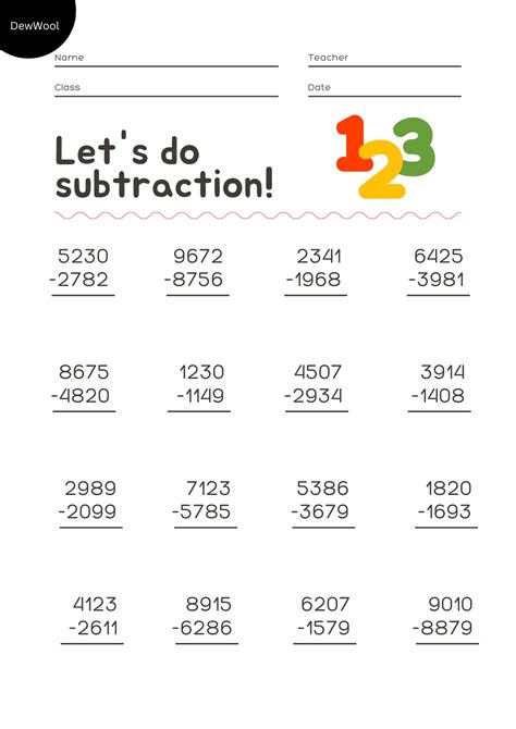 4th Grade Subtraction Worksheets Free Pdf Dewwool