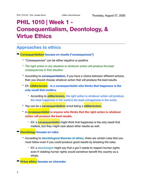 Phil 1010 Week 1 Lec 2 Consequentialism Deontology And Virtue Ethics Phil 1010 Week 1