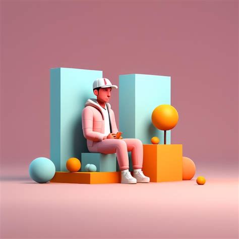 Premium Photo 3d Rendering Man In A White T Shirt Sitting On The