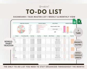 To Do List Excel Spreadsheet Task Tracker Google Sheet Task Planner Spreadsheet Daily Weekly