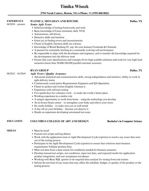 Agile Tester Resume Samples Velvet Jobs