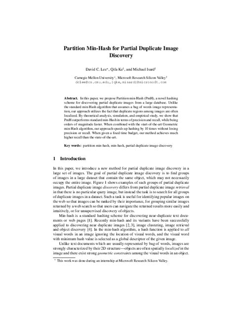 Pdf Partition Min Hash For Partial Duplicate Image Discovery