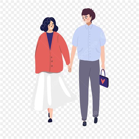 그림을 데이트 손을 잡고 만화 일러스트 부부 미소 커플 빨간 Png 일러스트 및 Psd 이미지 무료 다운로드 Pngtree