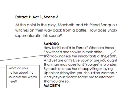 Gcse English Literature Macbeth Extract Workbook Teaching Resources