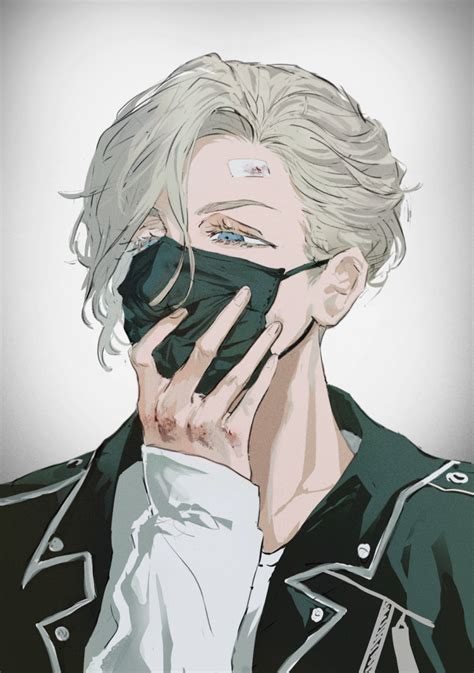 Safebooru 1boy Bandaid Bandaid On Face Black Jacket Black Mask Blonde