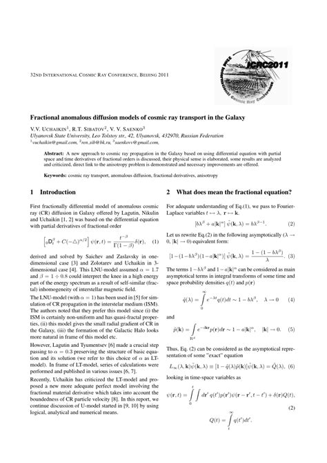 Pdf Fractional Anomalous Diffusion Models Of Cosmic Ray Transport In The Galaxy