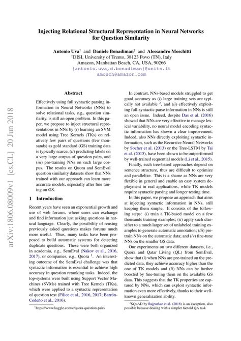 Injecting Relational Structural Representation In Neural Networks For Question Similarity Deepai