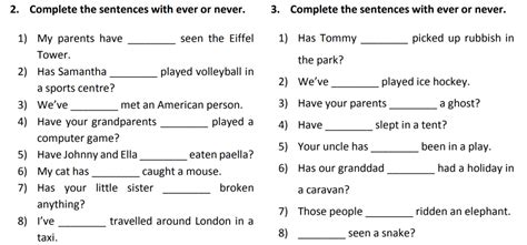 Present Perfect With Ever And Never Interactive Worksheet Topworksheets