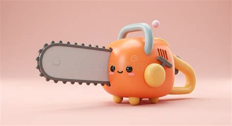 Adorable Chainsaw Character Playful 3d Render In Pastel Hues Stock