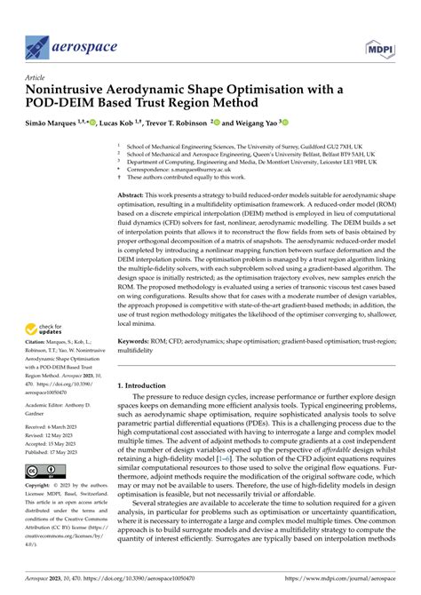 Pdf Nonintrusive Aerodynamic Shape Optimisation With A Pod Deim Based Trust Region Method