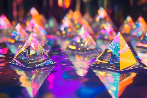 A Surreal 3d Abstract Background Featuring An Endless Array Of Floating Iridescent Pyramids