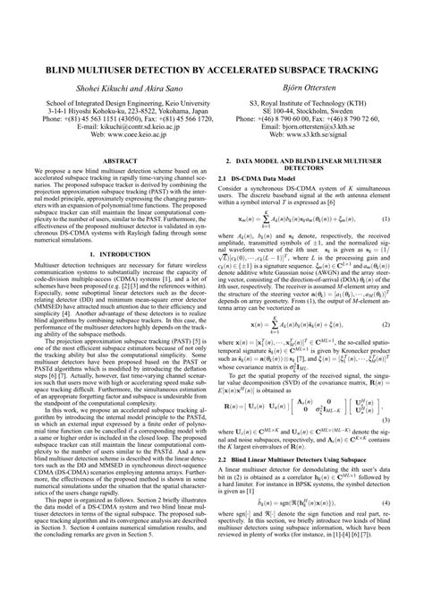 Pdf Blind Multiuser Detection By Accelerated Subspace Tracking