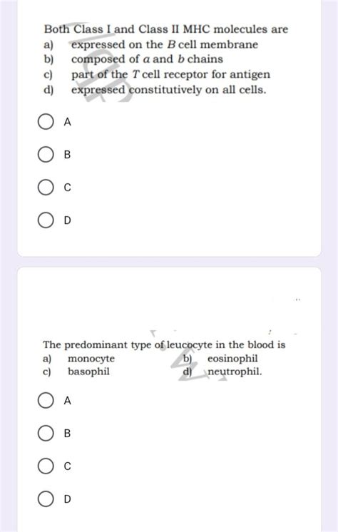 Solved Both Class I And Class II MHC Molecules Are Expressed Chegg