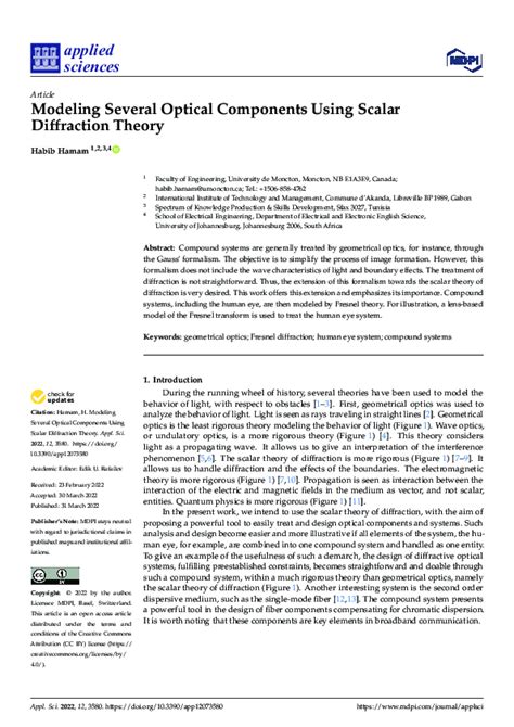 Pdf Modeling Several Optical Components Using Scalar Diffraction Theory
