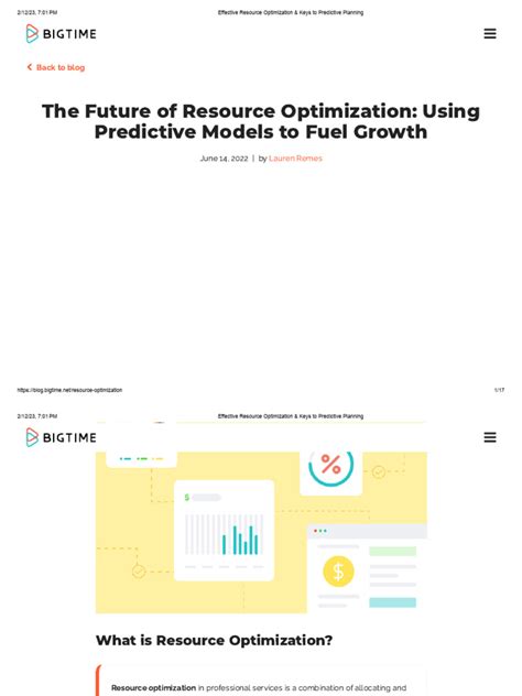 Effective Resource Optimization And Keys To Predictive Planning Pdf Performance Indicator