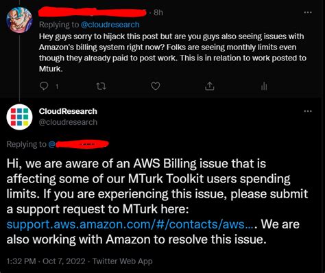 Cloud Research Confirms That They Are Also Seeing Aws Billing Issues Affecting Requestors R Mturk