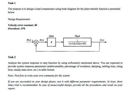 Task 1 The Purpose Is To Design A Lead Compensator Chegg Com