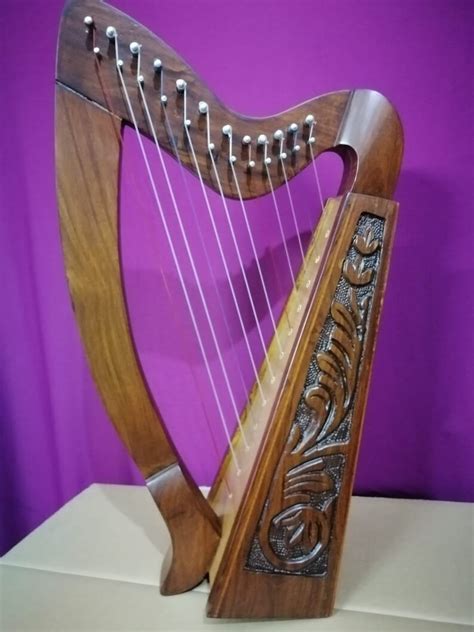 Lyre Harp 12 String Celtic Engraved Rosewood With Tuning Key Etsy