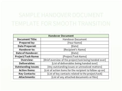 sample handover document template for smooth transition excel template