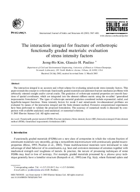 Pdf The Interaction Integral For Fracture Of Orthotropic Functionally Graded Materials