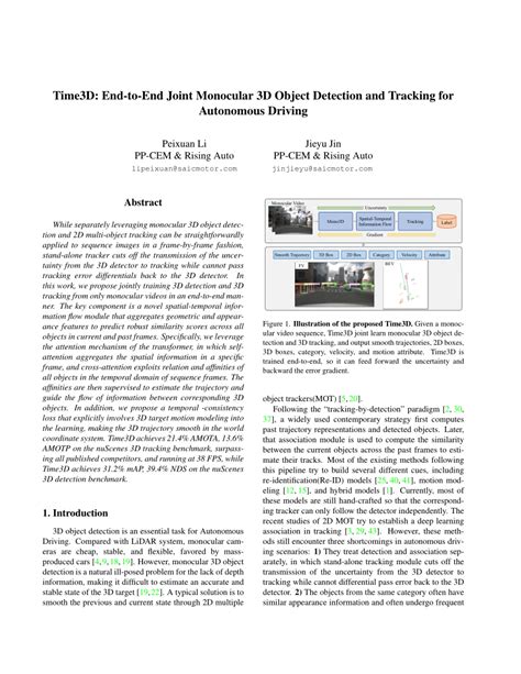 Pdf Time3d End To End Joint Monocular 3d Object Detection And Tracking For Autonomous Driving