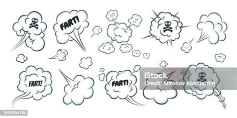 냄새 팝 아트 만화 만화 만화 방귀 클라우드 플랫 스타일 디자인 벡터 일러스트 레이션 세트 개체 그룹에 대한 스톡 벡터 아트 및