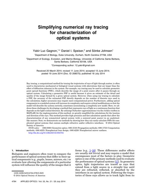 PDF Simplifying Numerical Ray Tracing For Characterization Of Optical Systems