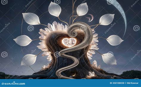 Mystical Tree Of Life With Crystal Heart And High Quality Image Stock Illustration
