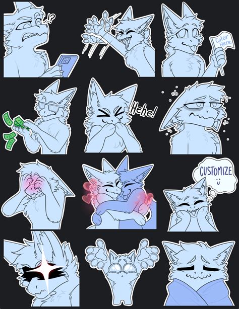 Digital Dragon Furry Emote Sticker Bases Pack 8