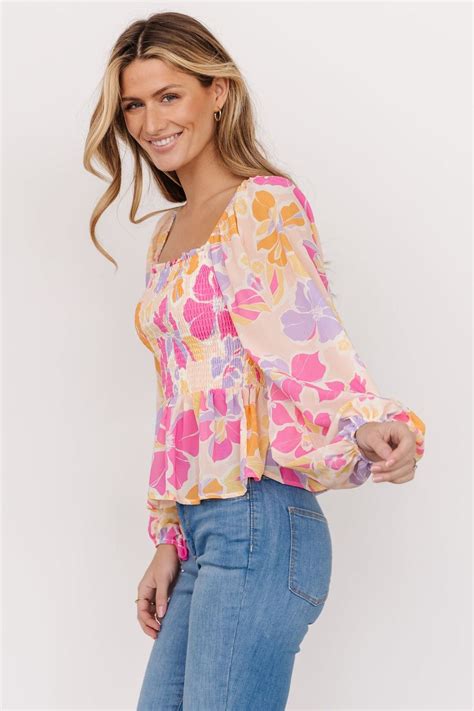 Sally Smocked Top — Pink Multi Floral Chiffon Baltic Born