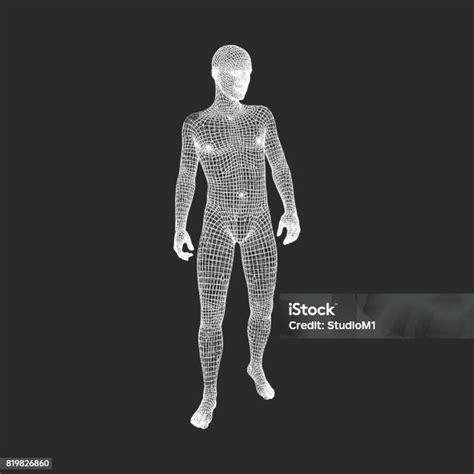 남자는 그의 Feet3d 모델의 남자 기하학적 디자인에 있다 3d 다각형 덮 음 피부입니다 벡터 일러스트입니다 와이어 프레임