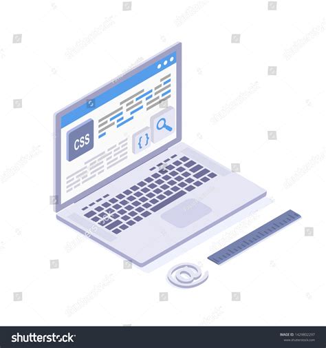 Software Coding Vector Isometric Illustration Css เวกเตอร์สต็อก ปลอด