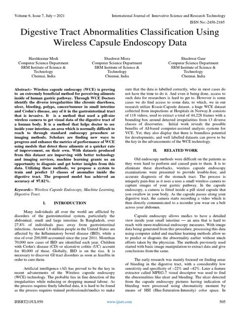 Digestive Tract Abnormalities Classification Using Wireless Capsule