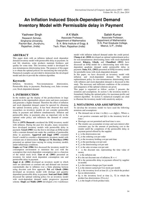Pdf An Inflation Induced Stock Dependent Demand Inventory Model With Permissible Delay In Payment