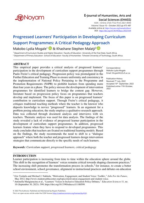 Pdf Progressed Learners Participation In Developing Curriculum Support Programmes A Critical