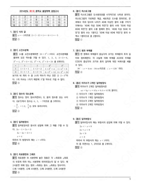 10개년 중학교 졸업학력 검정고시 정답 및 해설 크몽