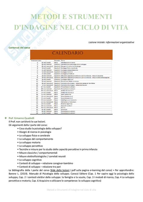 Metodi E Strumenti Dindagine Nel Ciclo Di Vita Appunti Completi