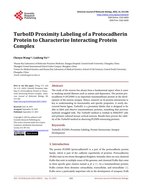 Pdf Turboid Proximity Labeling Of A Protocadherin Protein To